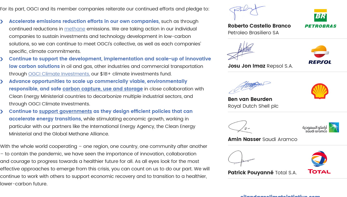 Open letter from the CEOs of the Oil and Gas Climate Initiative ...